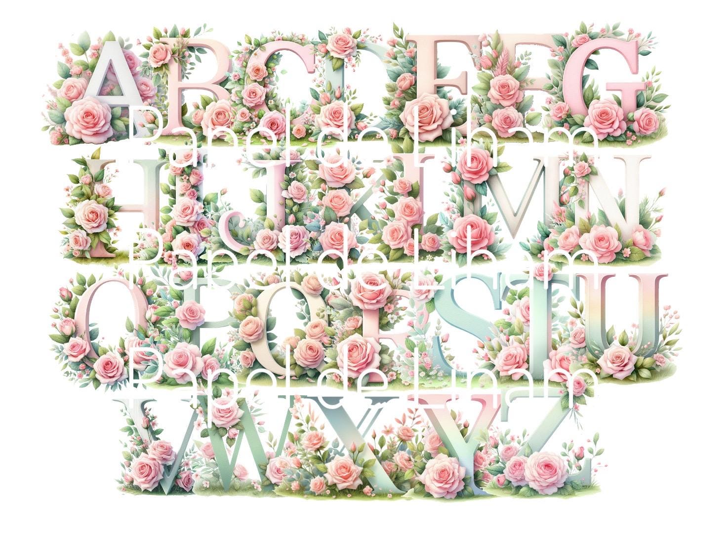 Floral Alphabet Clipart High Resolution Digital Art 300 DPI Transparent ...