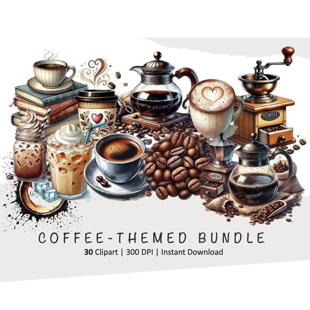 Coffee-themed Clipart Bundle - 300 DPI High-resolution Coffee Cups ...