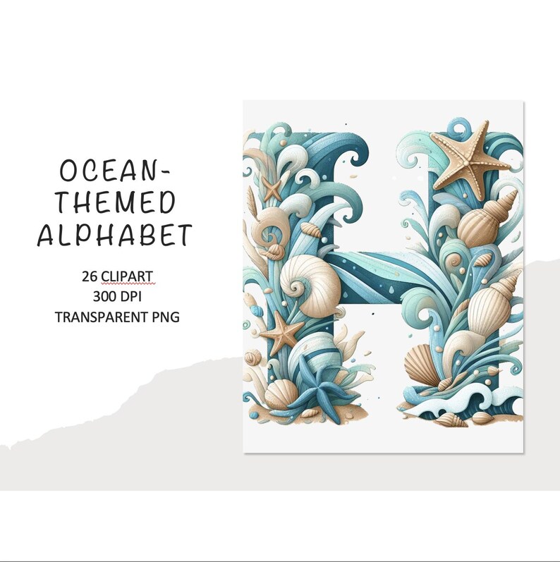 Ocean-themed Alphabet Clipart | High Resolution Digital Art | 300 DPI ...