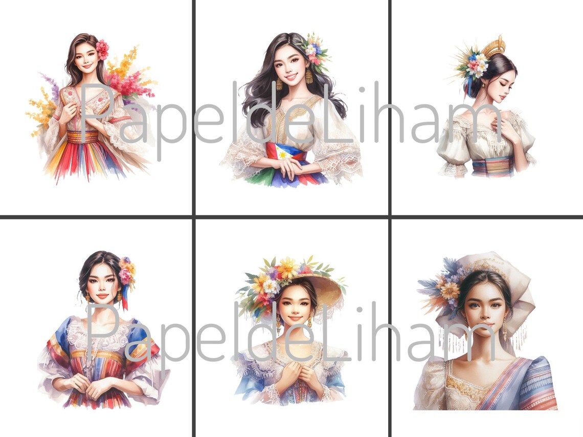 Filipina Clipart | Traditional Dress PNG, Cultural Art (digital ...