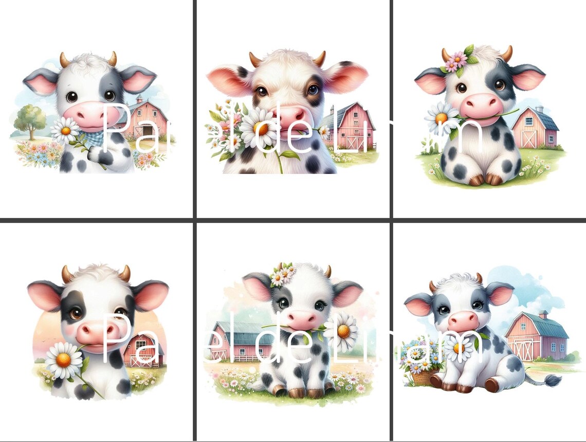 Cute Farm Cow Clipart High Resolution Digital Art 300 DPI Transparent ...