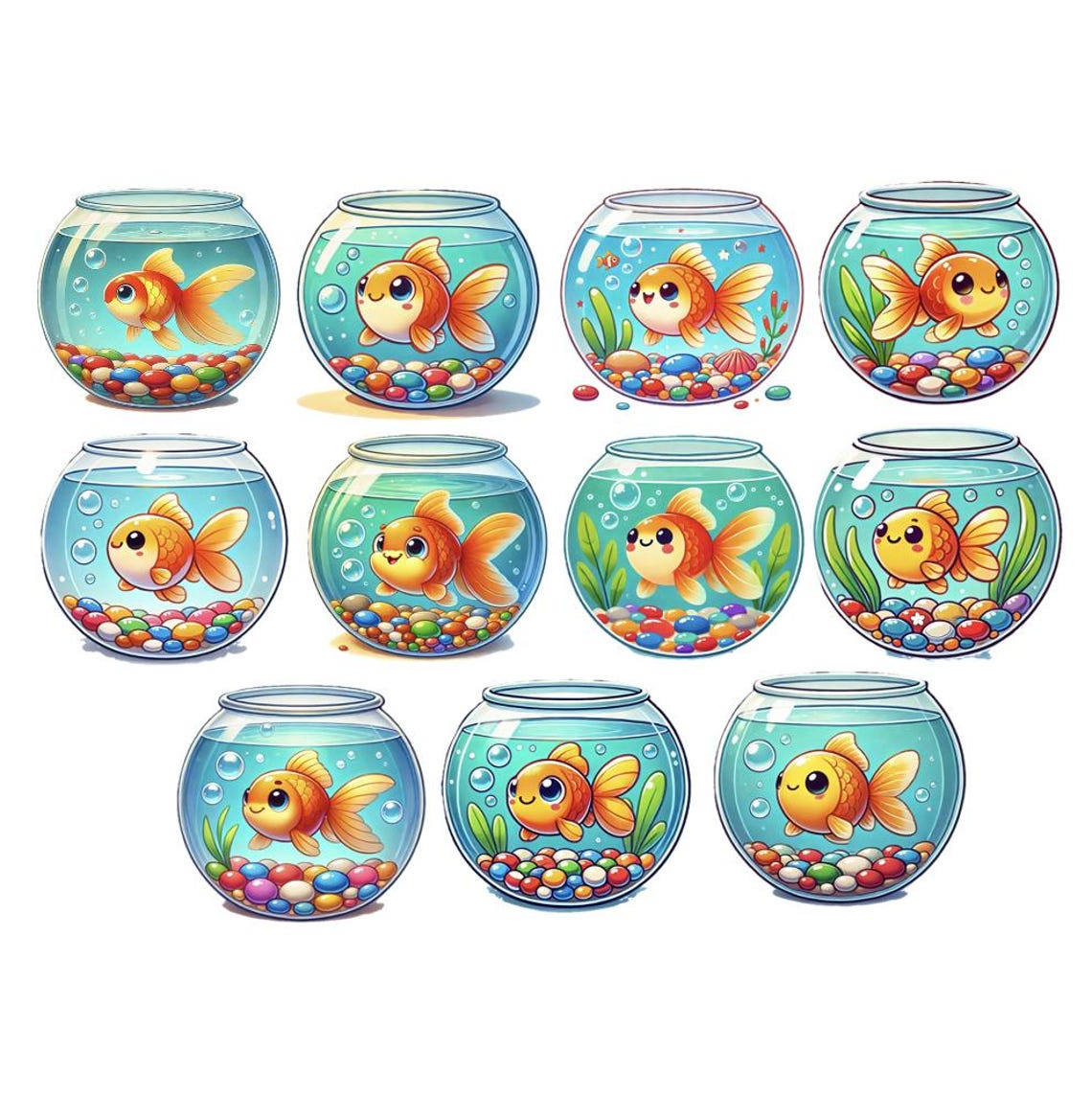 Happy Goldfish Clipart | Digital Fishbowl Graphics | High-resolution ...