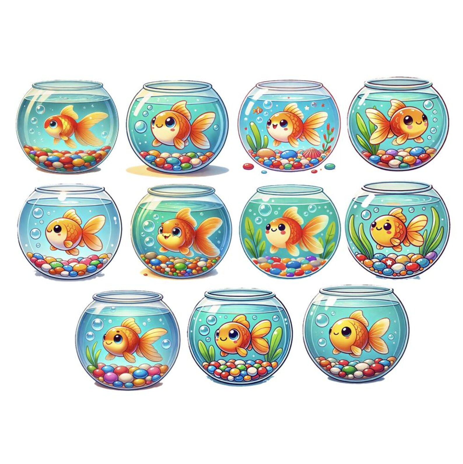 Happy Goldfish Clipart | Digital Fishbowl Graphics | High-resolution ...