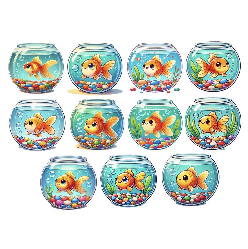 Happy Goldfish Clipart | Digital Fishbowl Graphics | High-resolution ...