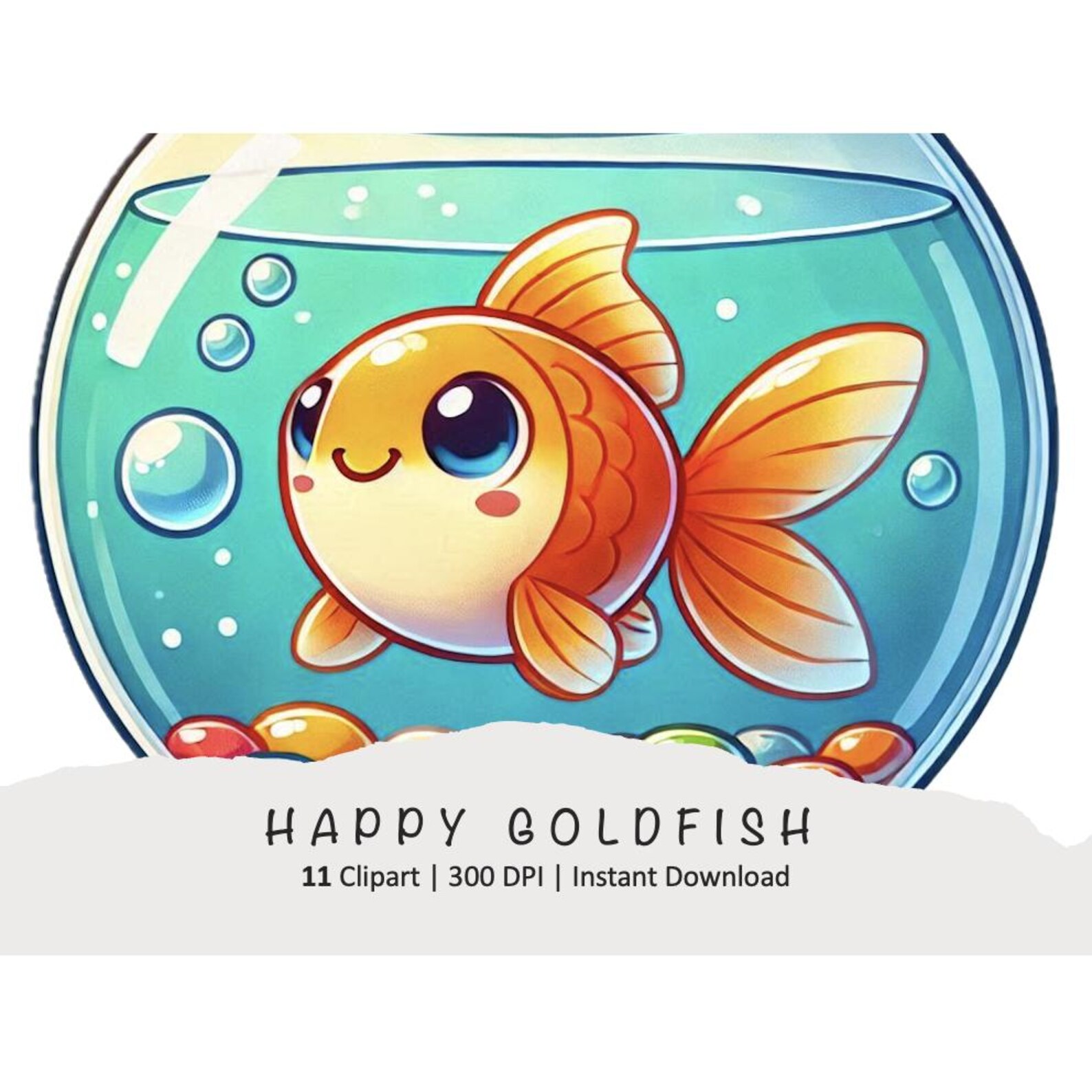 Happy Goldfish Clipart | Digital Fishbowl Graphics | High-resolution ...