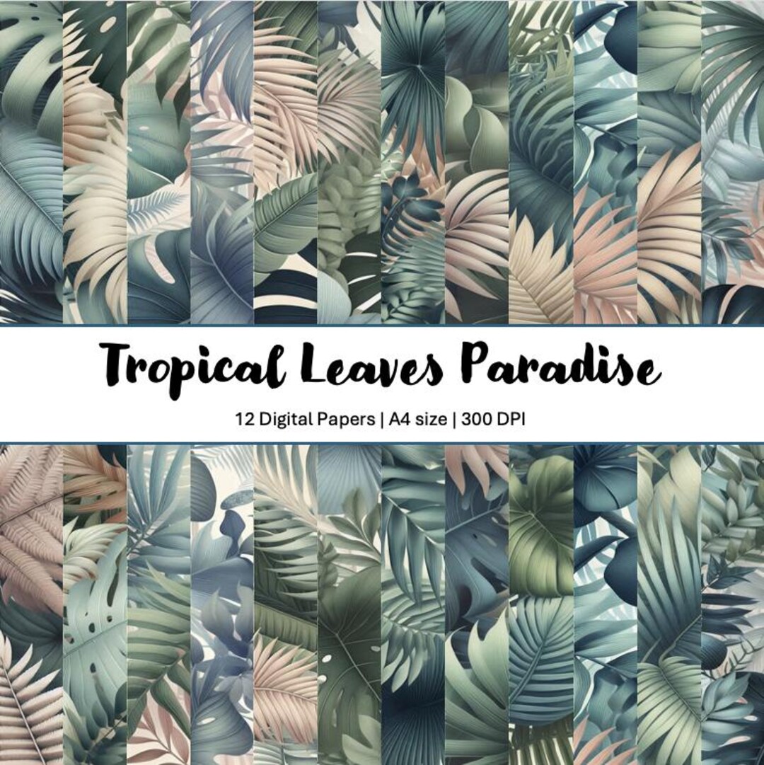 Tropical Leaves Digital Paper | Jungle Palm & Monstera Backgrounds ...