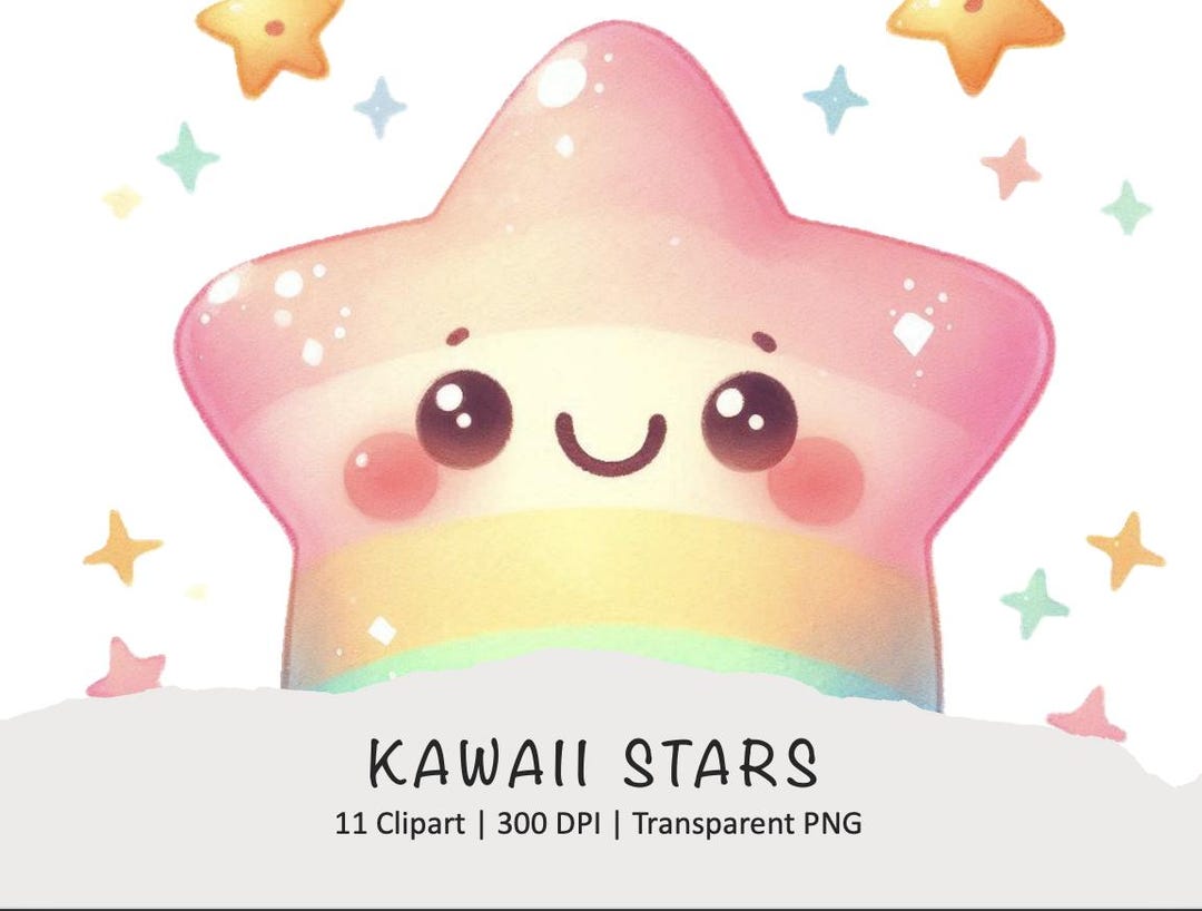 Kawaii Star Clipart | High Resolution Digital Art | 300 DPI Transparent ...