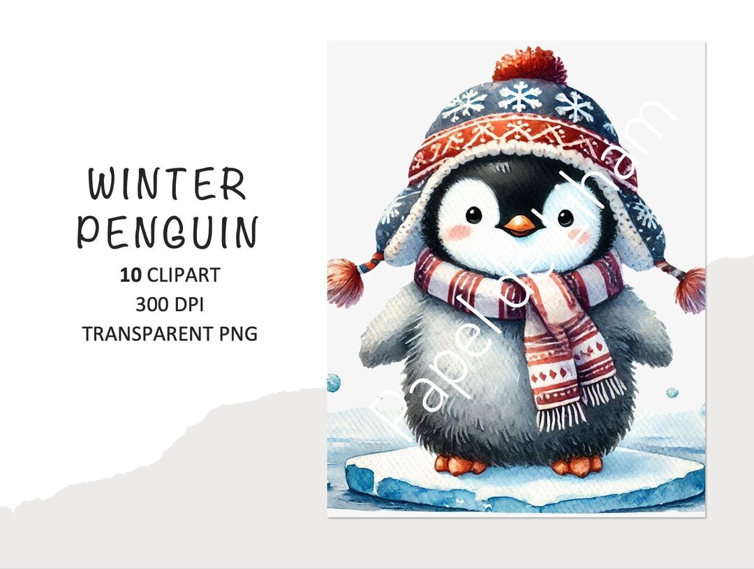 Winter Penguin Clipart High-resolution 300 DPI PNG Files Cute Christmas ...