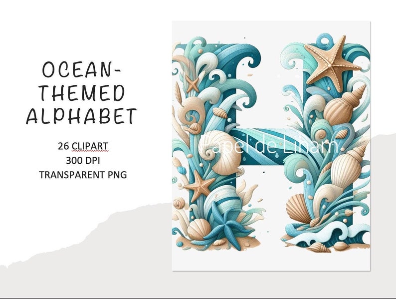 Ocean-themed Alphabet Art High-resolution Digital Printable Letters ...