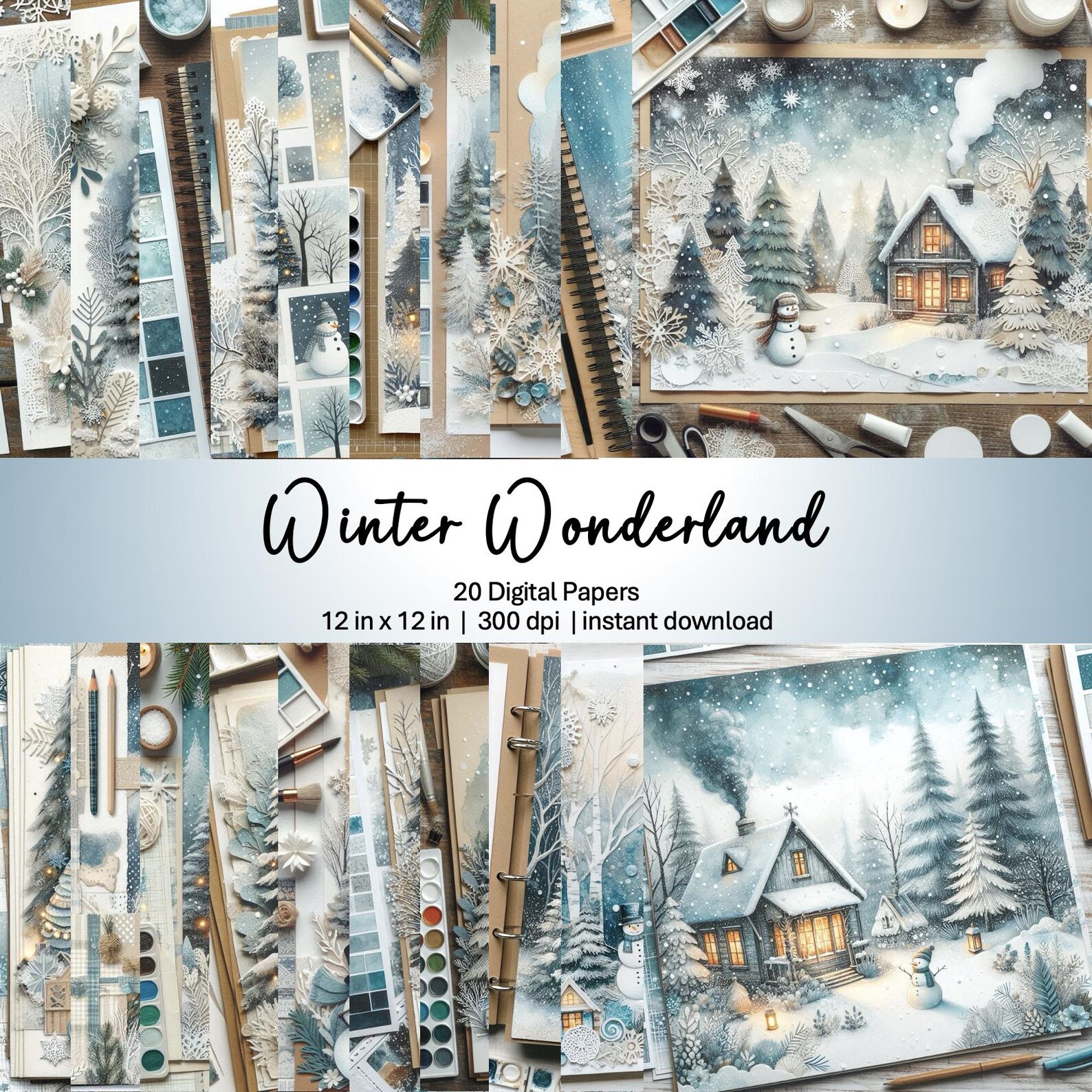 Winter Wonderland Digital Paper High Resolution Digital Art 300 DPI JPG ...