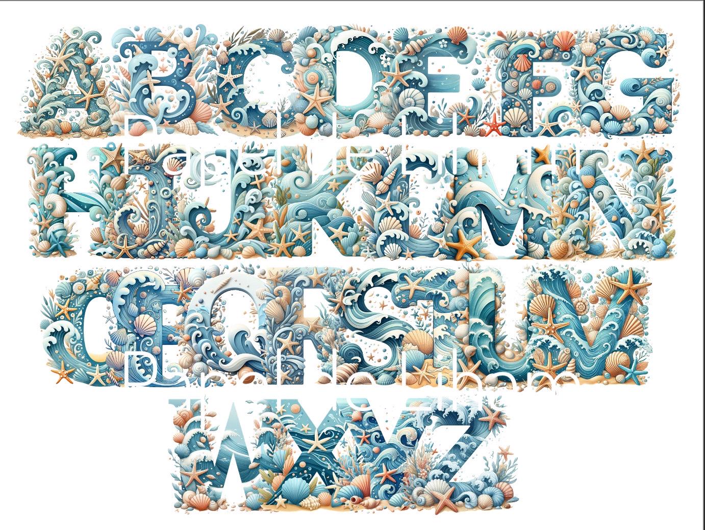 Ocean-themed Alphabet Art High-resolution Digital Printable Letters ...