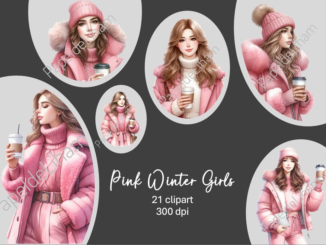 Pink Winter Girls Clipart High Resolution Digital Art 300 DPI ...