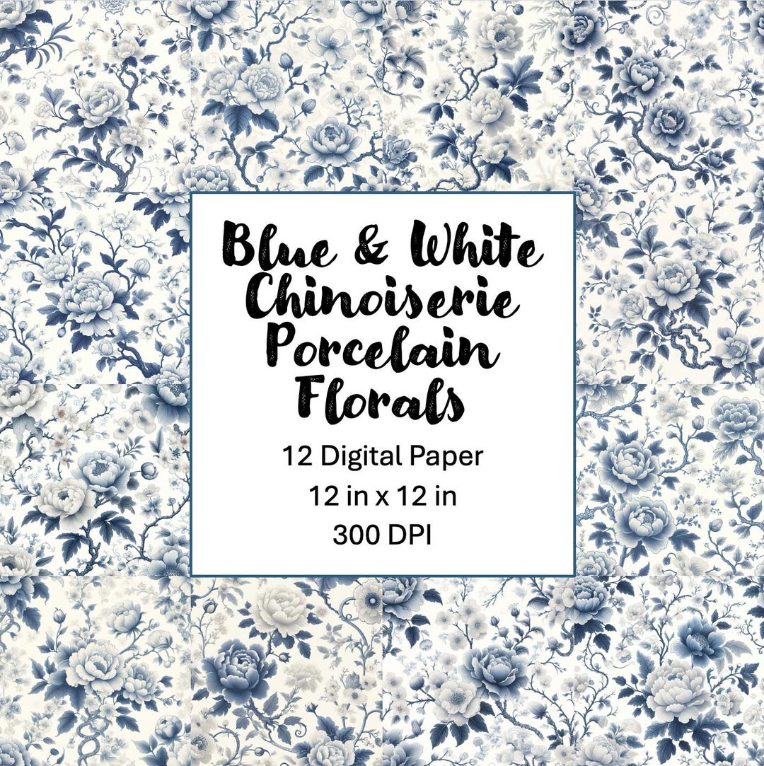 Blue and White Chinoiserie Seamless Floral Patterns | High-resolution ...