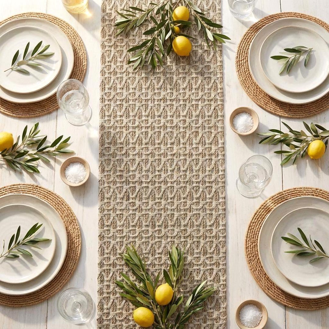 Printed Woven Knit Texture Table Runner | Neutral Cable Printed Knit ...