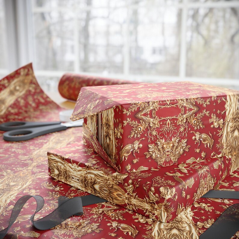 Red and Gold Christmas Wrapping Paper - Modern Characters - Etsy