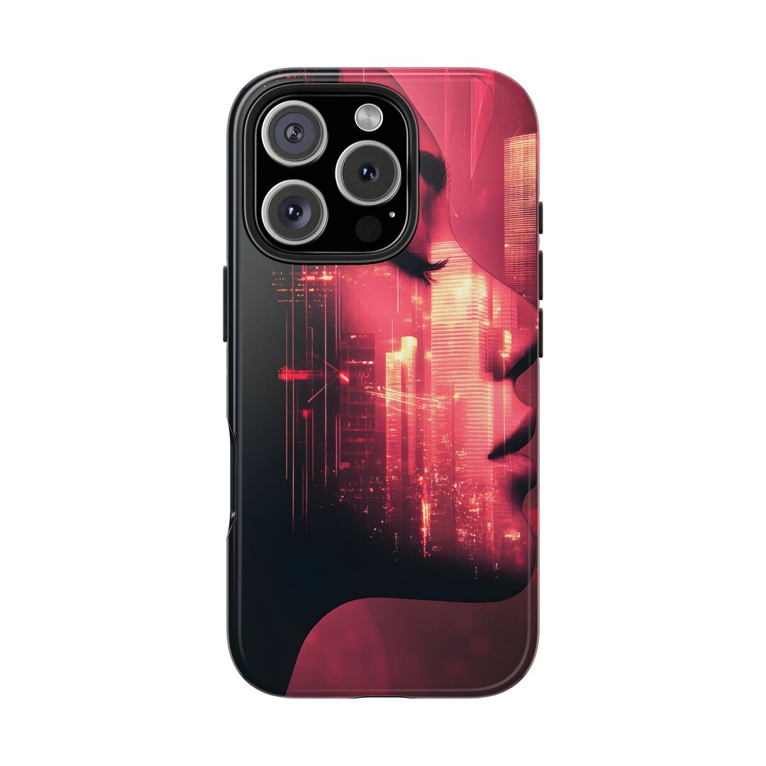 Cyber City Glow Phone Case Futuristic Neon Silhouette Design Tough ...