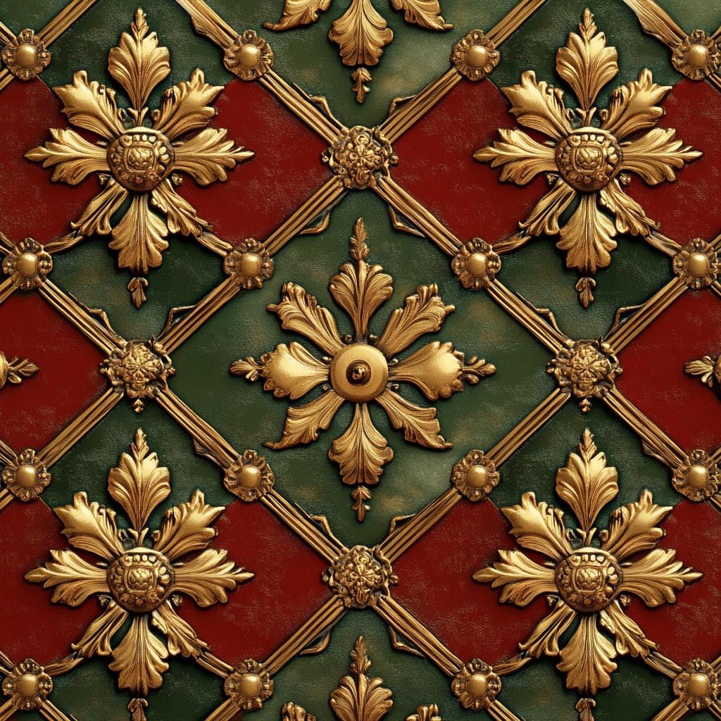 Gift Wrapping Paper, Luxury Golden Rococo Style Christmas Ornaments ...