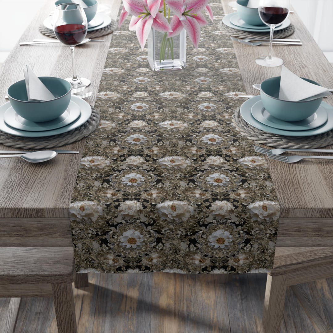Vintage Floral Medallion Table Runner | Cotton Poly Printed - Etsy