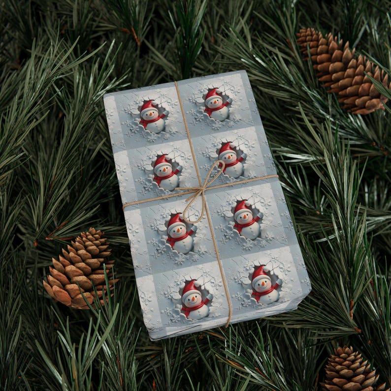 Christmas Wrapping Paper, Winter Snowman, Snowflake Design - Etsy