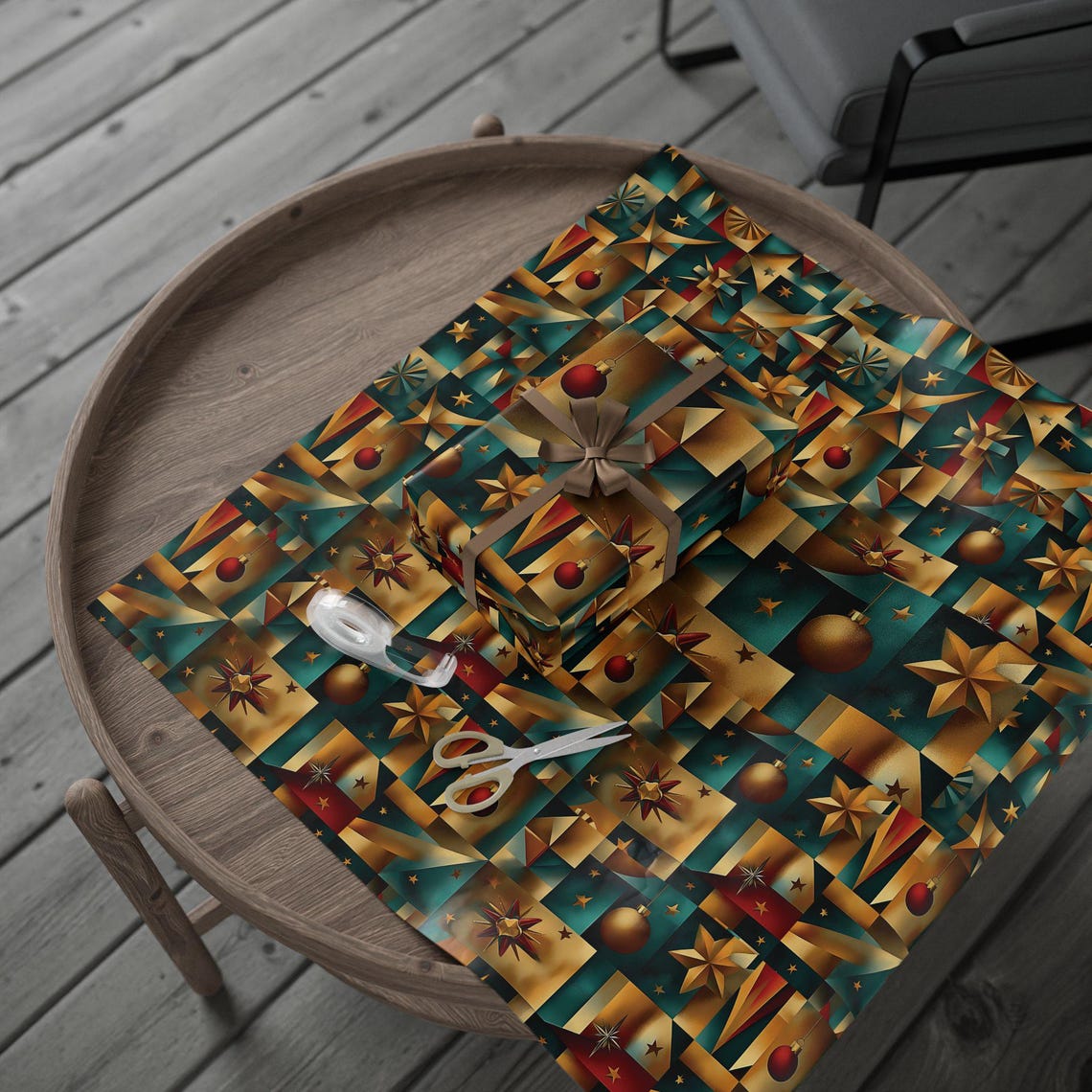 Golden Cubism Christmas Gift Wrap, Luxe Empire Pattern - Etsy