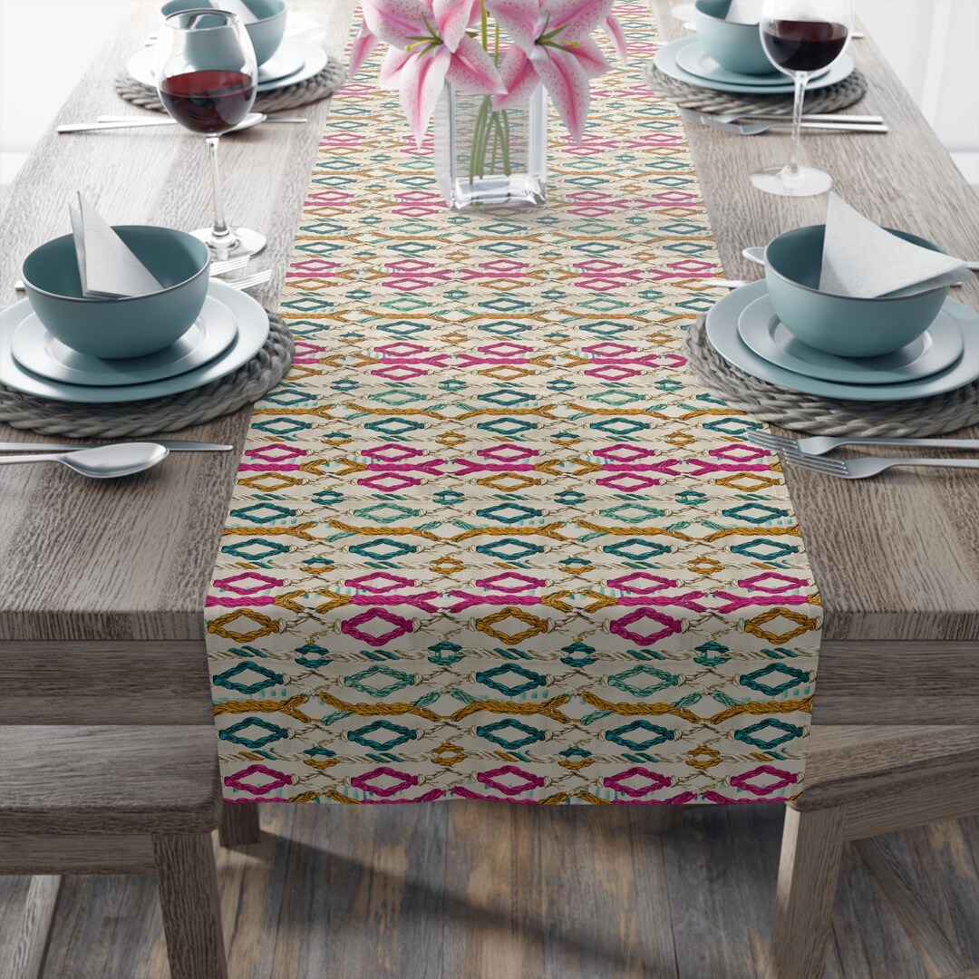 Ikat Diamond Pattern Table Runner | Cotton Poly Blend - Etsy