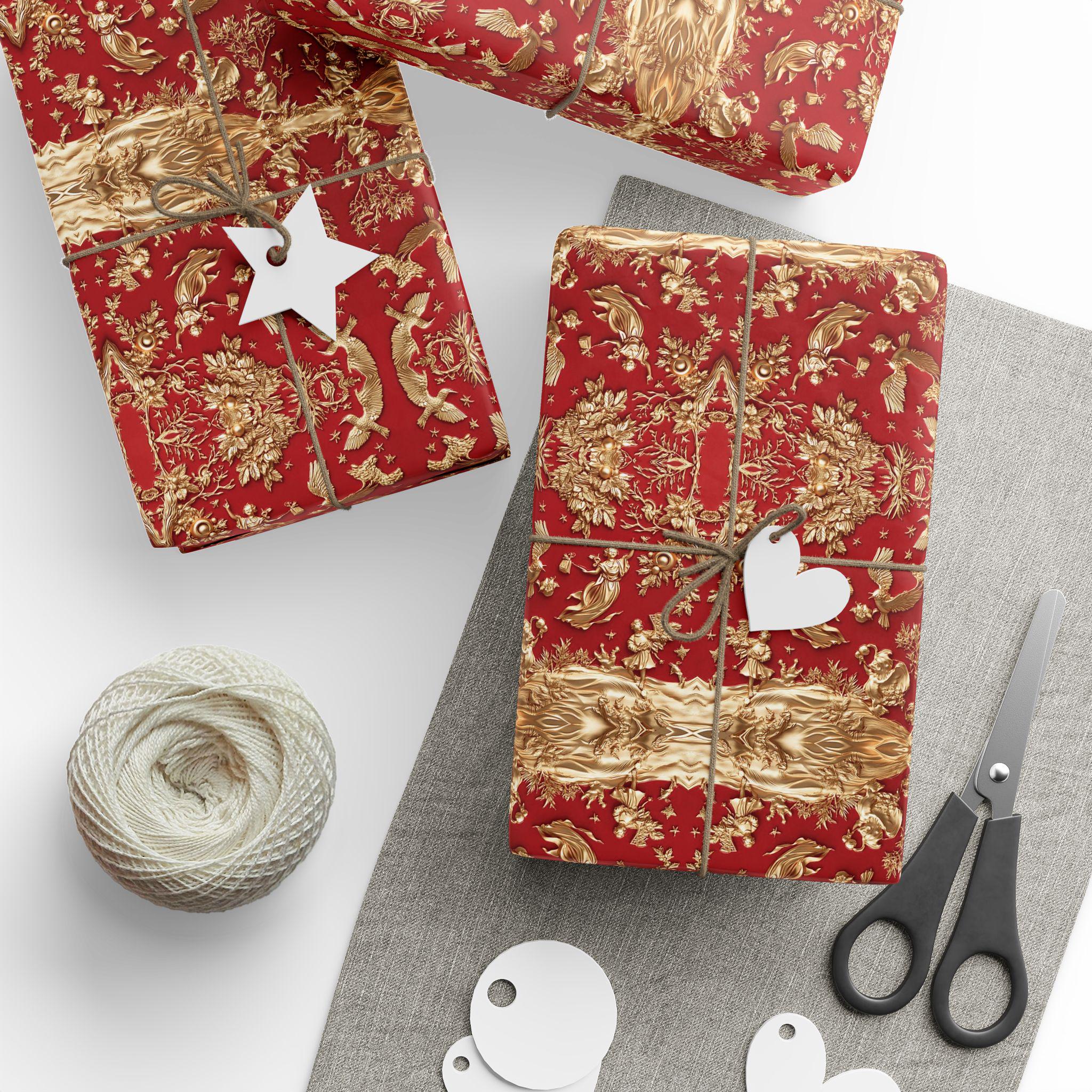 Red and Gold Christmas Wrapping Paper - Modern Characters - Etsy