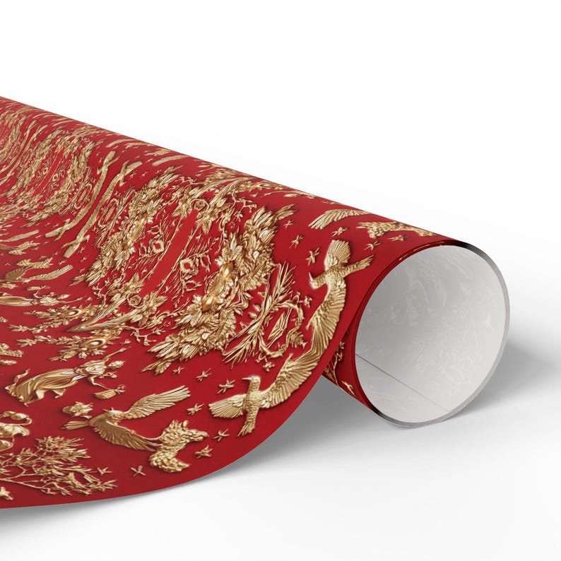 Red and Gold Christmas Wrapping Paper - Modern Characters - Etsy