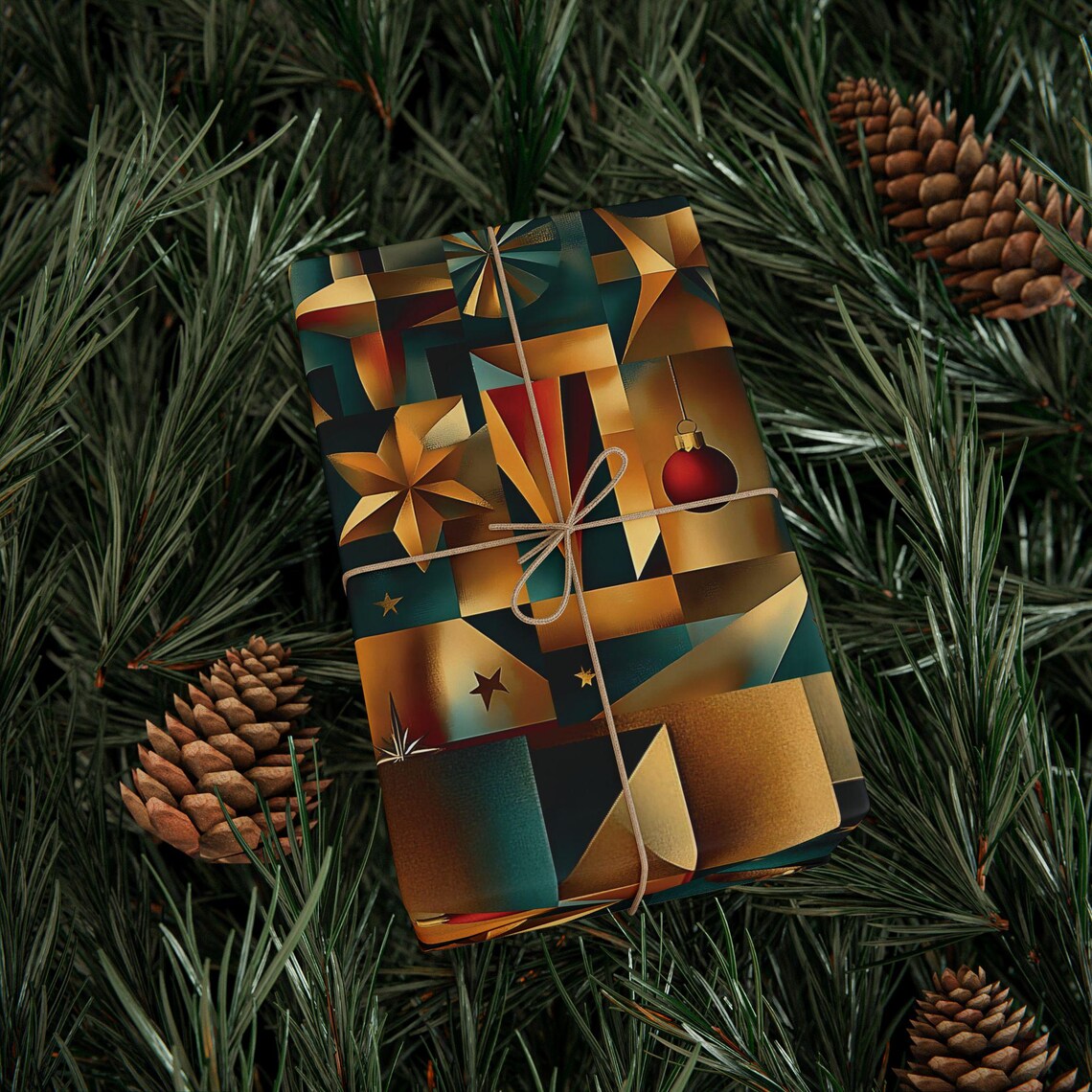 Golden Cubism Christmas Gift Wrap, Luxe Empire Pattern - Etsy