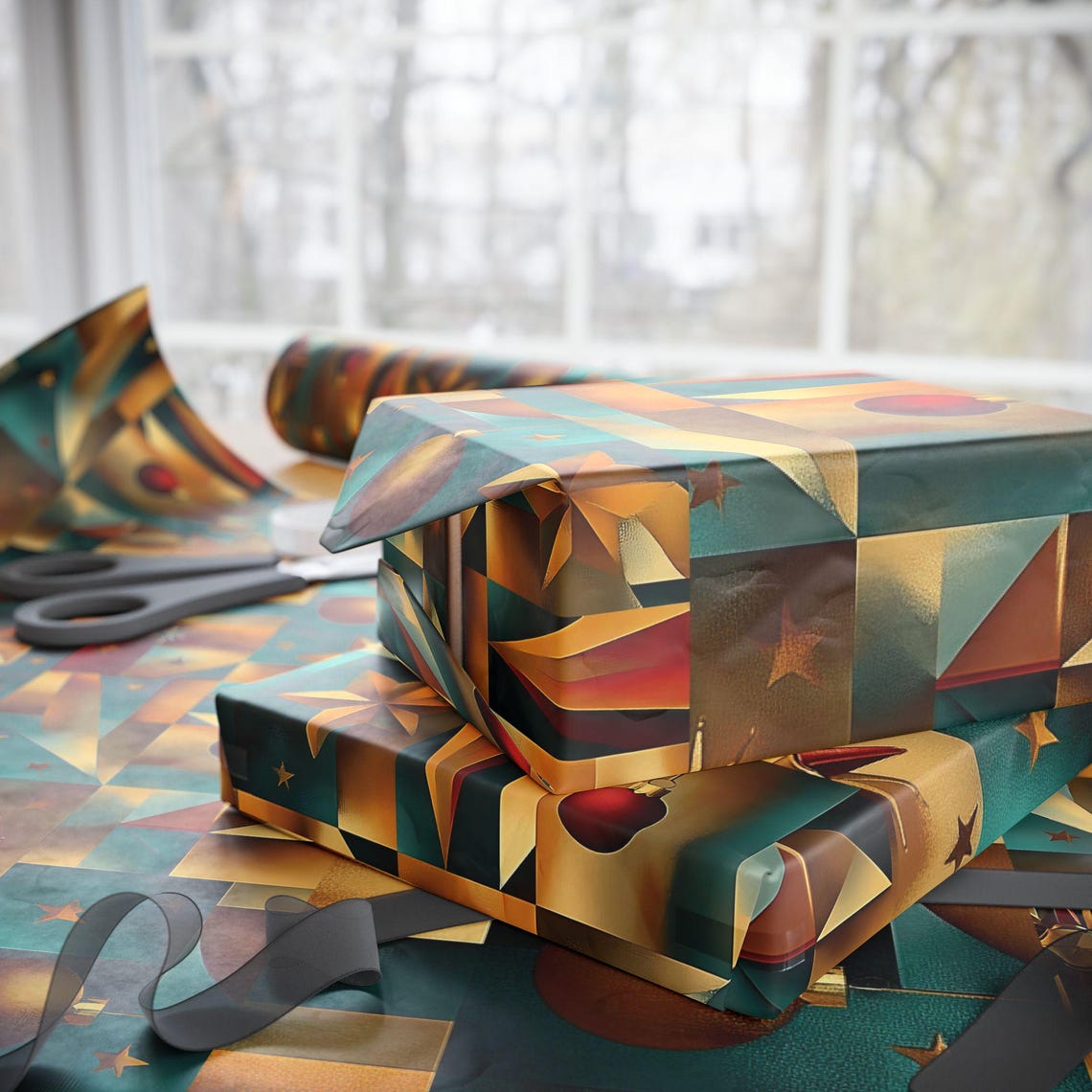 Golden Cubism Christmas Gift Wrap, Luxe Empire Pattern - Etsy