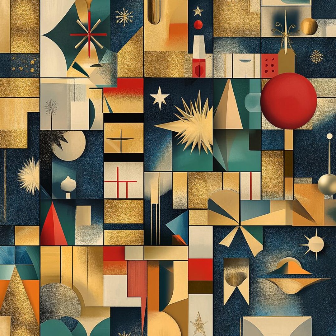 Luxury Golden Cubism Gift Wrapping Paper, Christmas Characters - Etsy