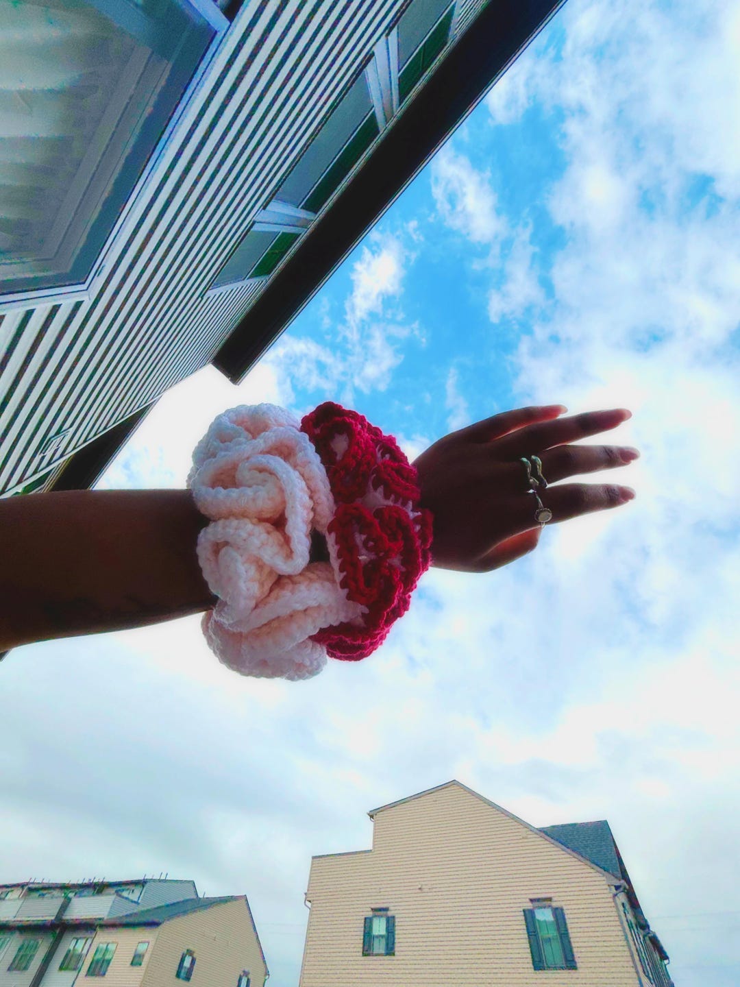 Chunky Crochet Scrunchie Handmade Ruffle Scrunchie Red and White ...