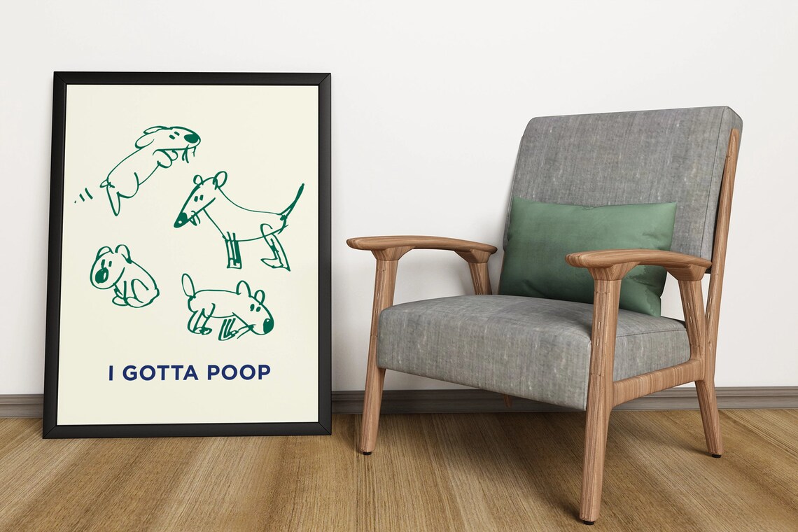 Funny Dog Wall Art | I Gotta Poop Cartoon Dog Poster | Quirky Bathroom ...