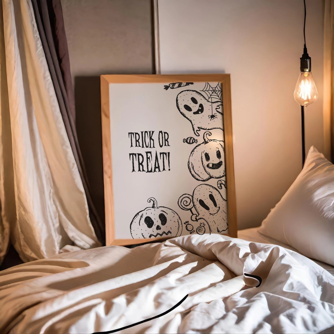 Trick or Treat Halloween Printable Wall Art | Spooky Ghosts & Pumpkins ...