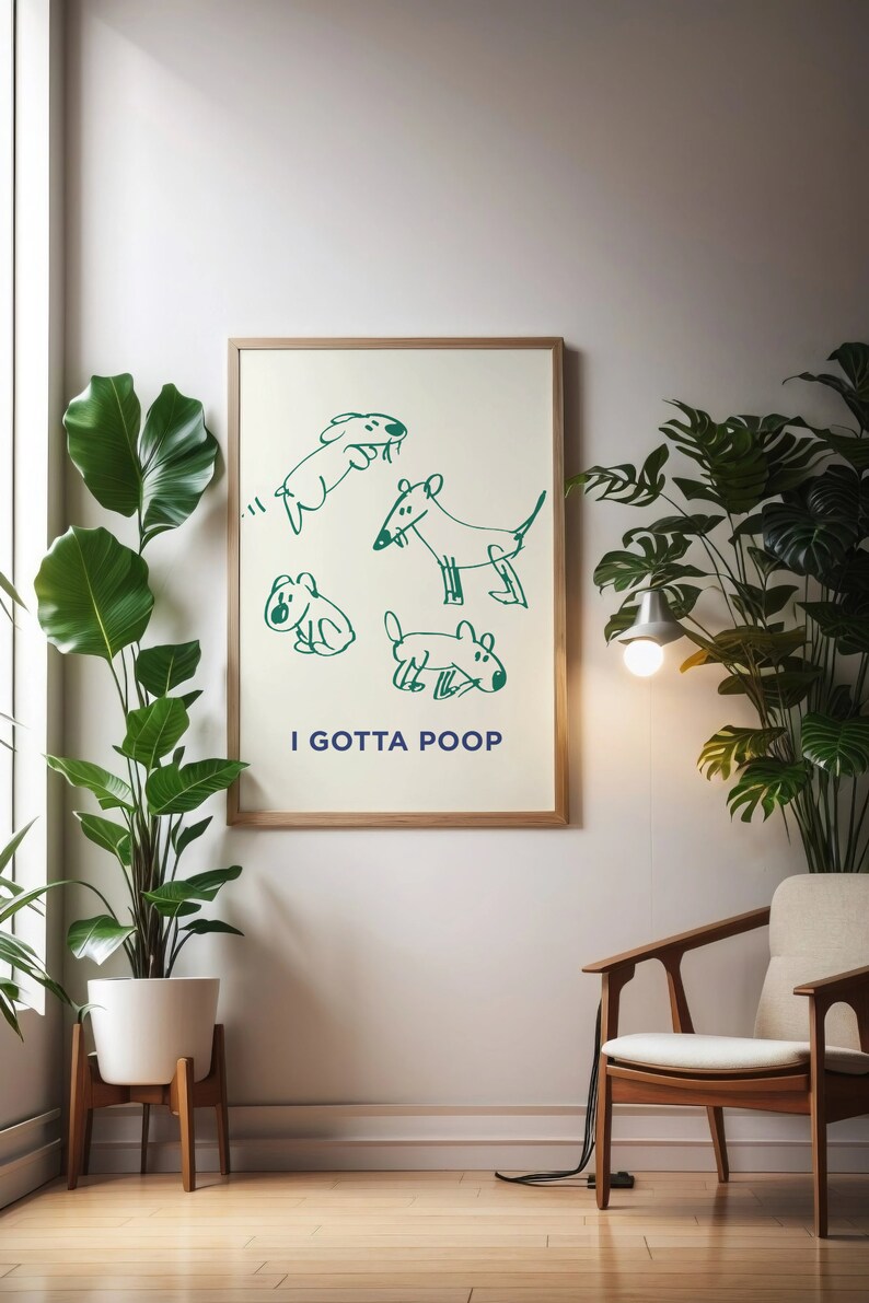 Funny Dog Wall Art | I Gotta Poop Cartoon Dog Poster | Quirky Bathroom ...