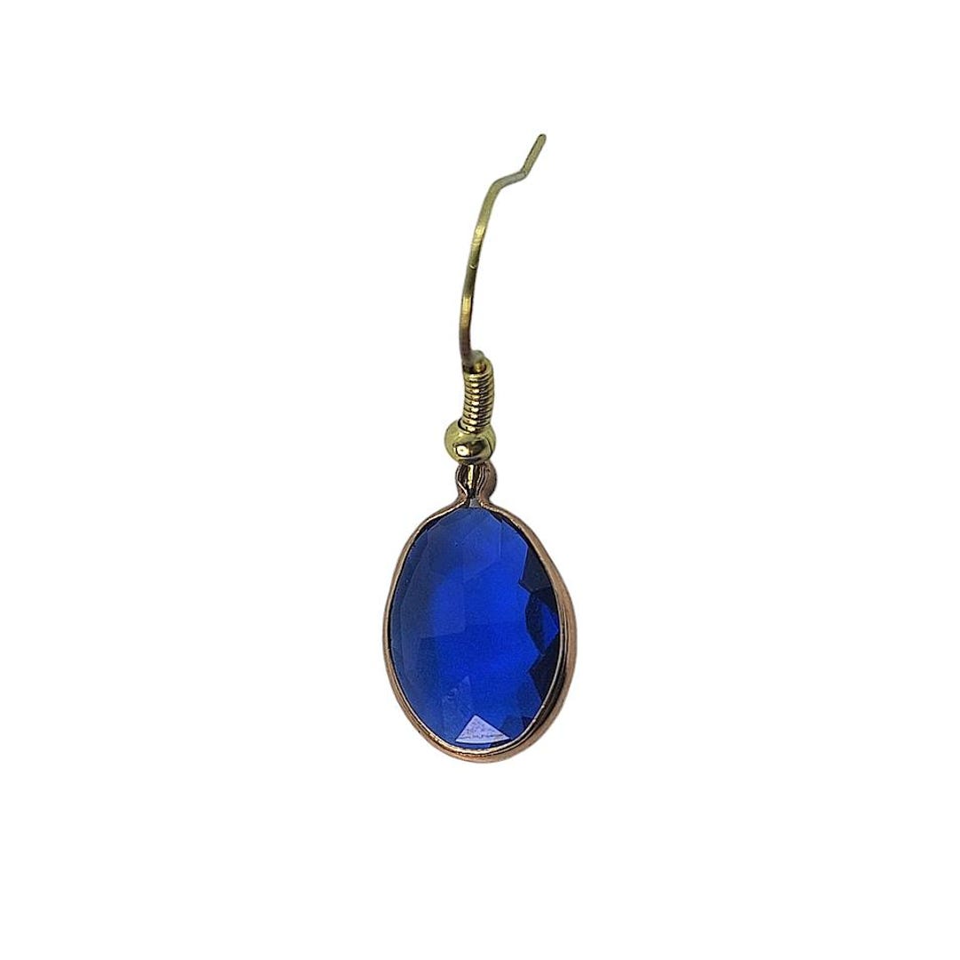Gem Earrings - Golden and Blue Sea Stone - Etsy