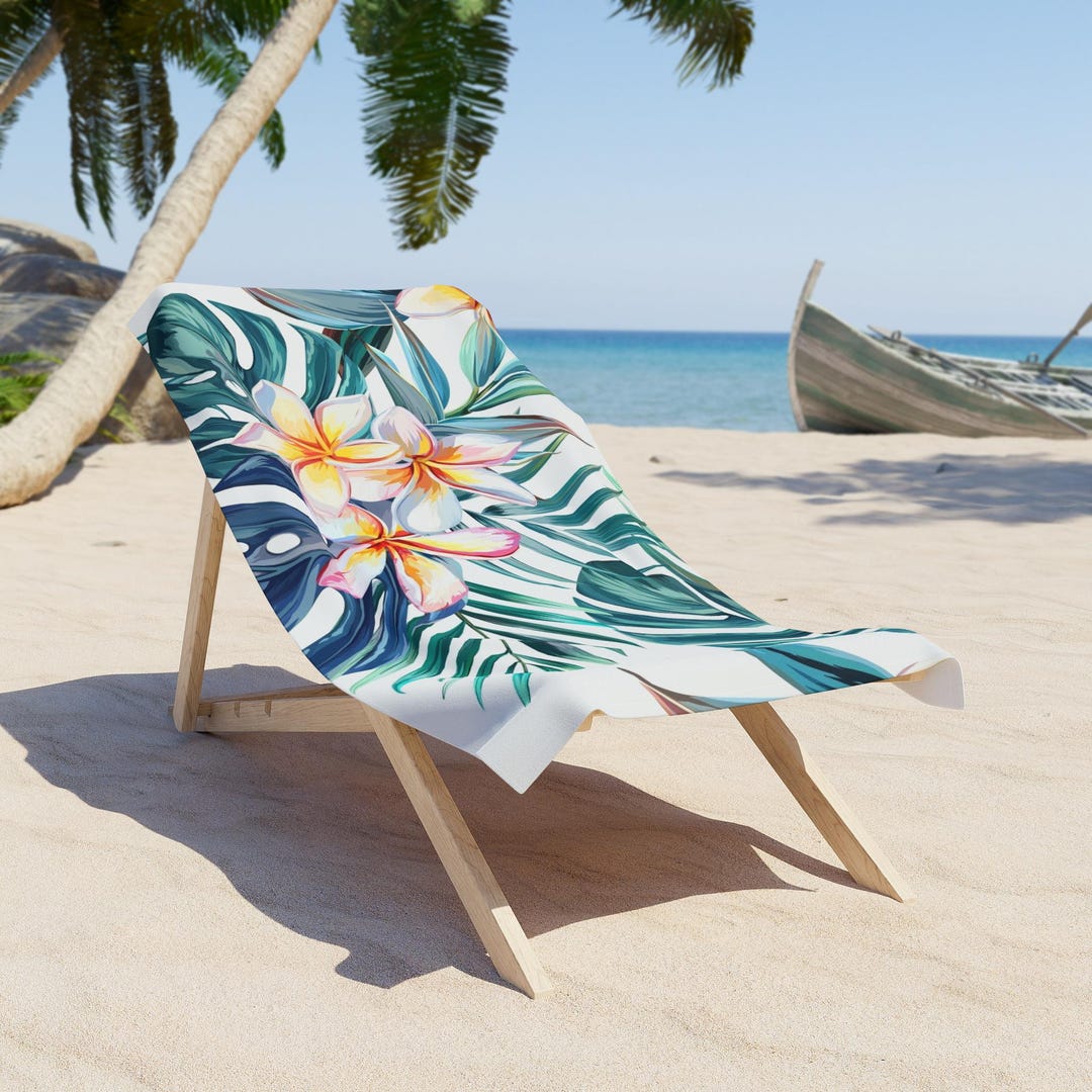 Tropical Floral Beach Towel, Matches Floral Tote Bag, Plumeria Monstera ...