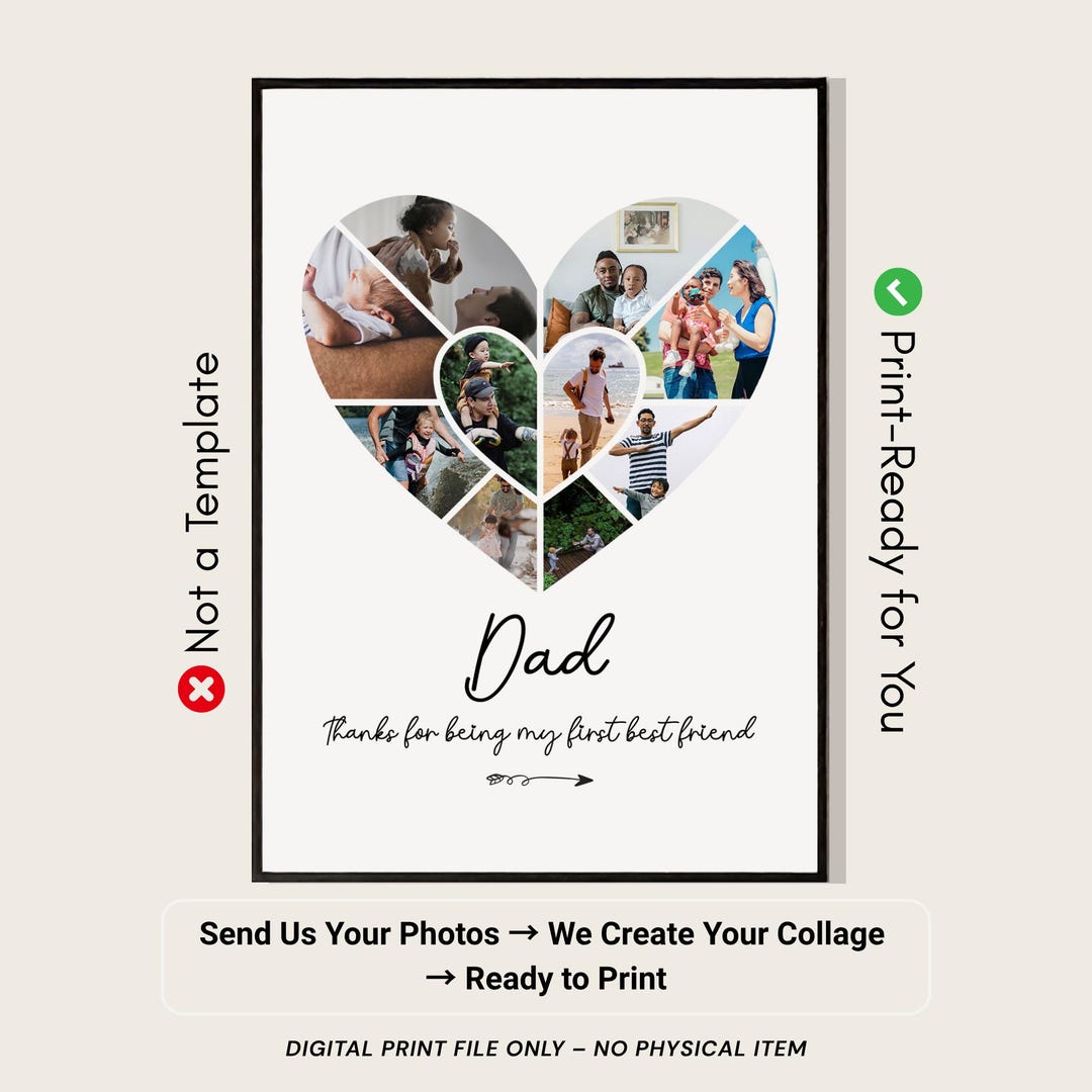 Print Ready | Heart Shaped DAD Photo Collage Wall Art | Made to Order ...
