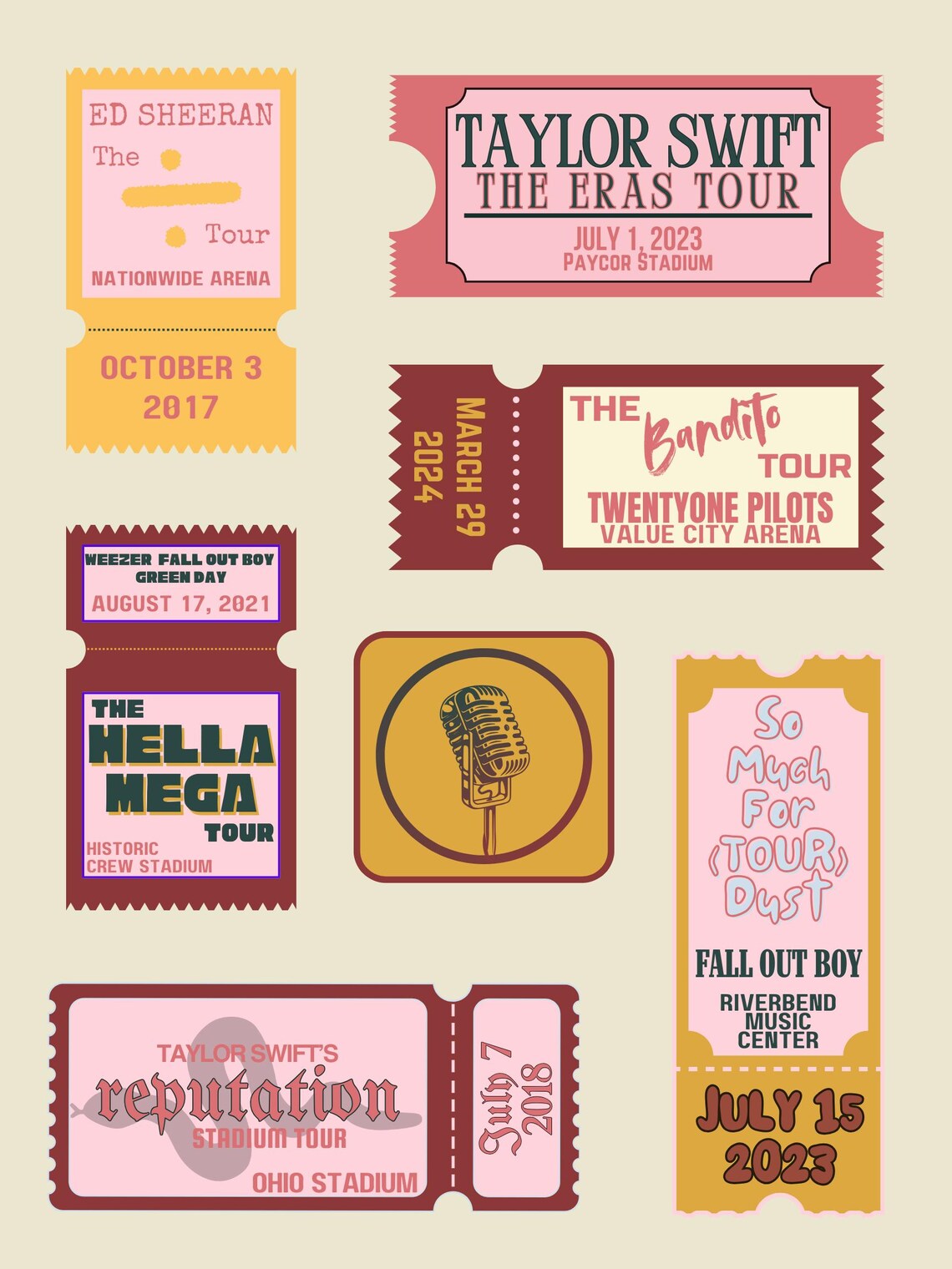 Warm Colors- Personalized Ticket Poster (6 Ticket Option)- Concert ...