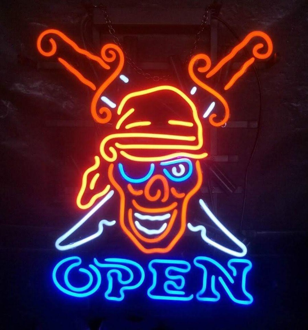 Neon Open Pirate Skull Sign - Etsy