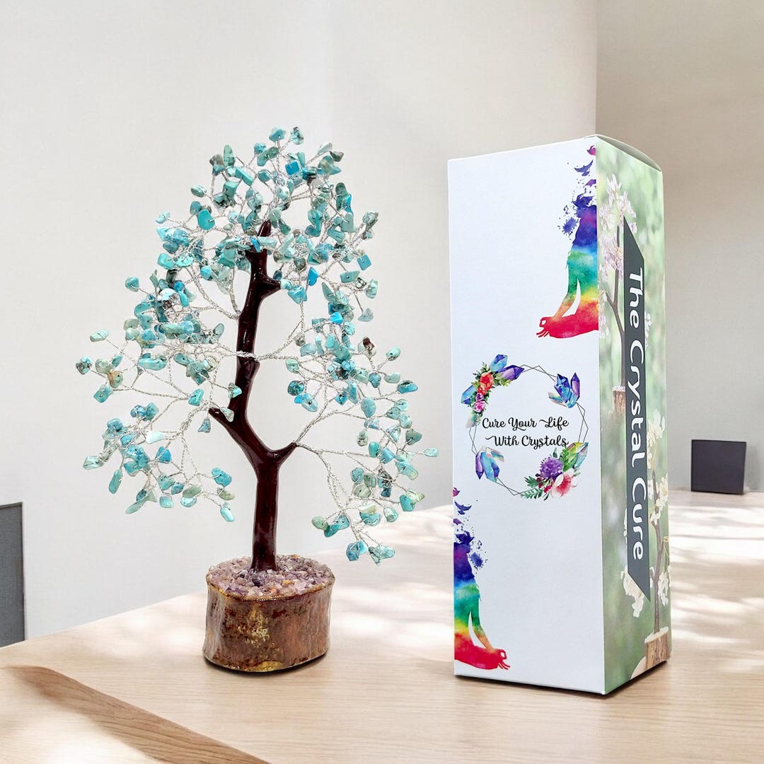 Turquoise Gemstone Bonsai Tree Handcrafted Crystal Tree of Life Healing ...