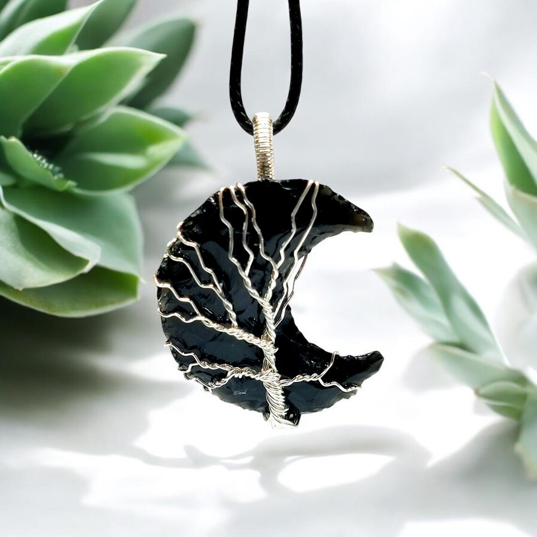 Black Obsidian Tree of Life Pendant | Wire Wrapped Crystal Necklace ...
