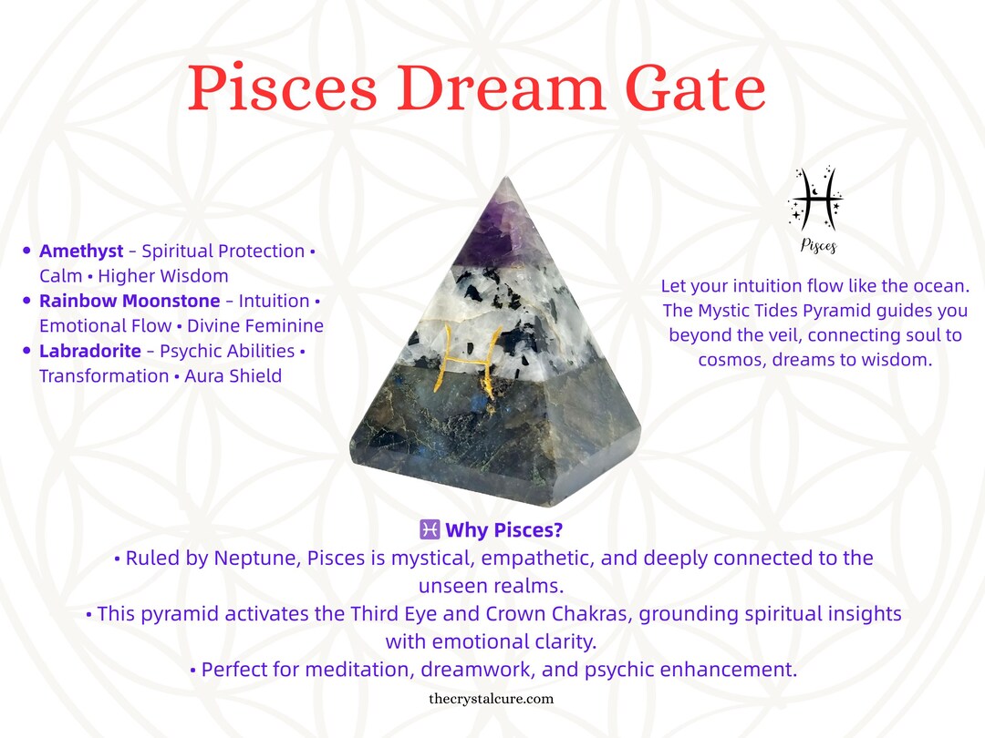 Pisces Zodiac Crystal Pyramid With Amethyst Rainbow Moonstone and ...