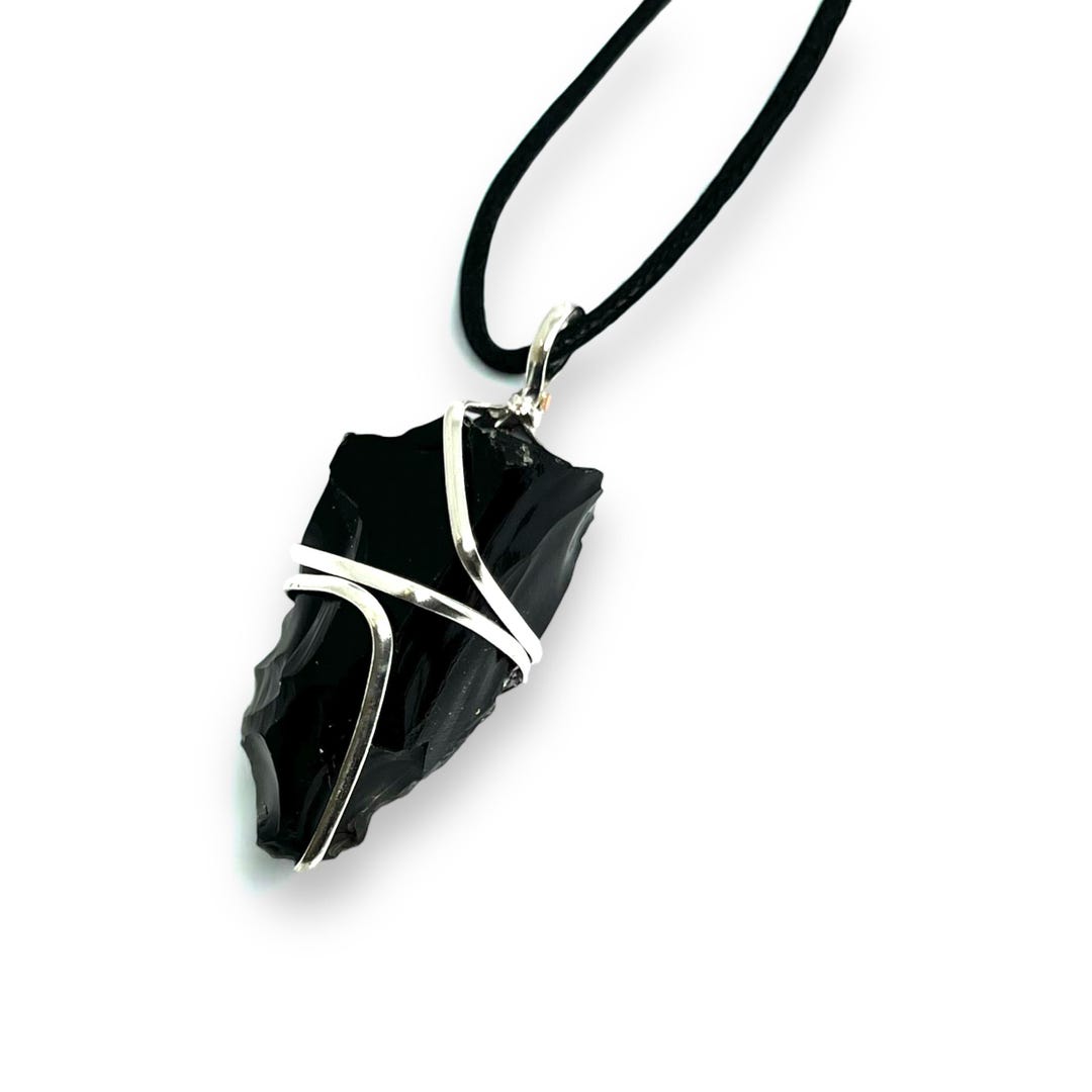 Raw Black Obsidian Wire Wrapped Pendant | Protection Crystal Necklace ...