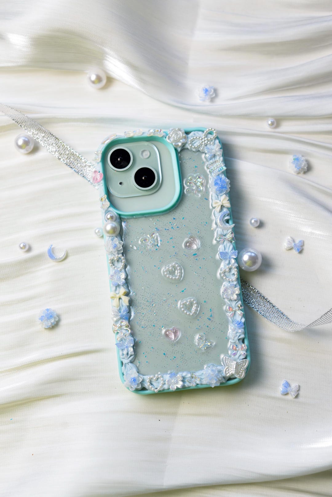 Handmade Glitter Floral Pearl iPhone Case - Elegant Customizable Resin ...