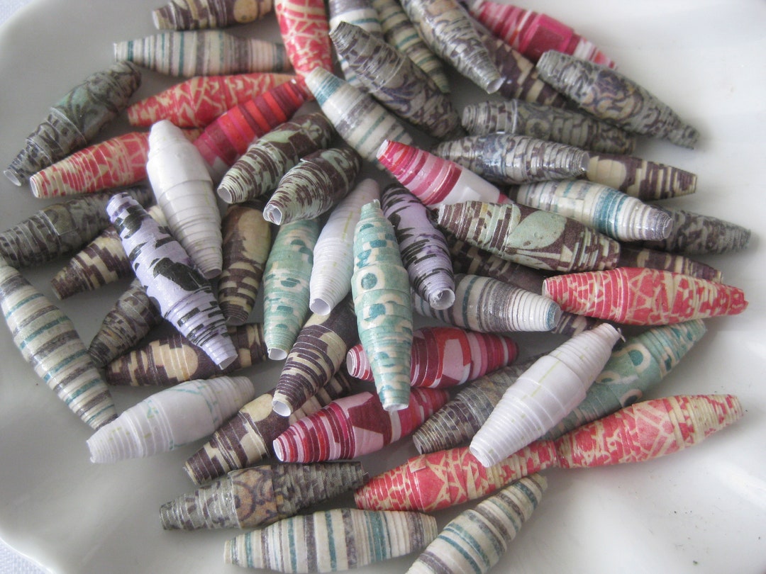 Hand Rolled Paper Beads, Mix of Colors, 50 Beads, Jewelry Making Supply ...