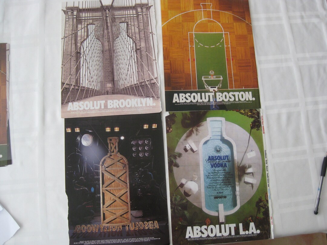 Absolute Vodka Ads Originals From Magazines, Set of 4 Ads, 1993-4, US ...
