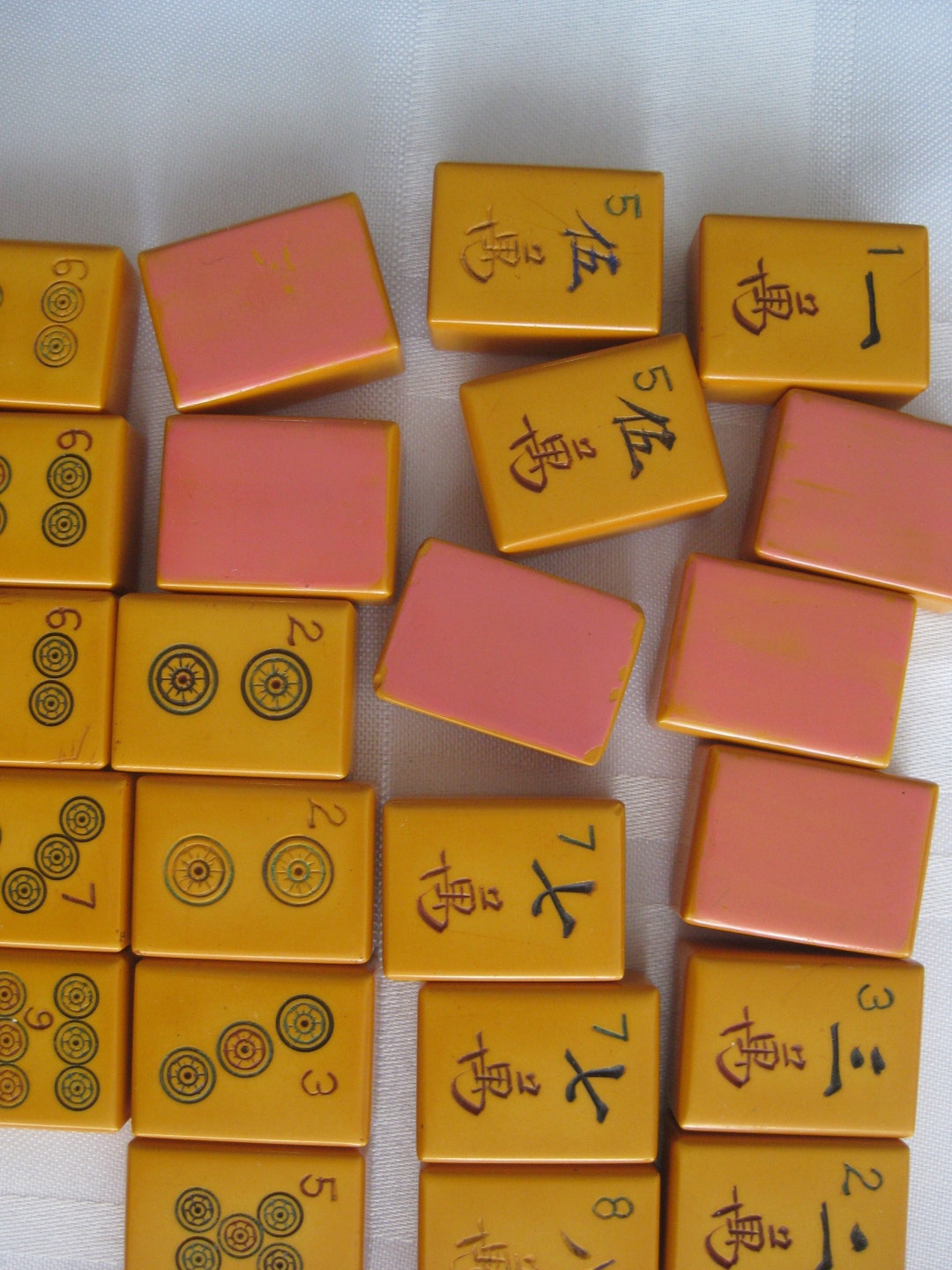 Vintage Mahjong Tiles, Bakelite, Butterscotch, Pink on the Backside ...