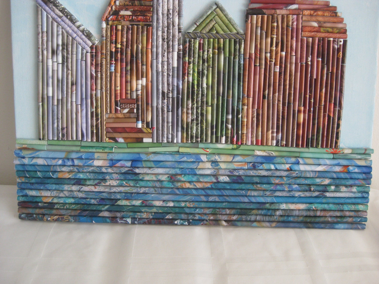 Upcycled Magazine Paper Rolls "city Skyline" Collage Picture, Hand Made ...