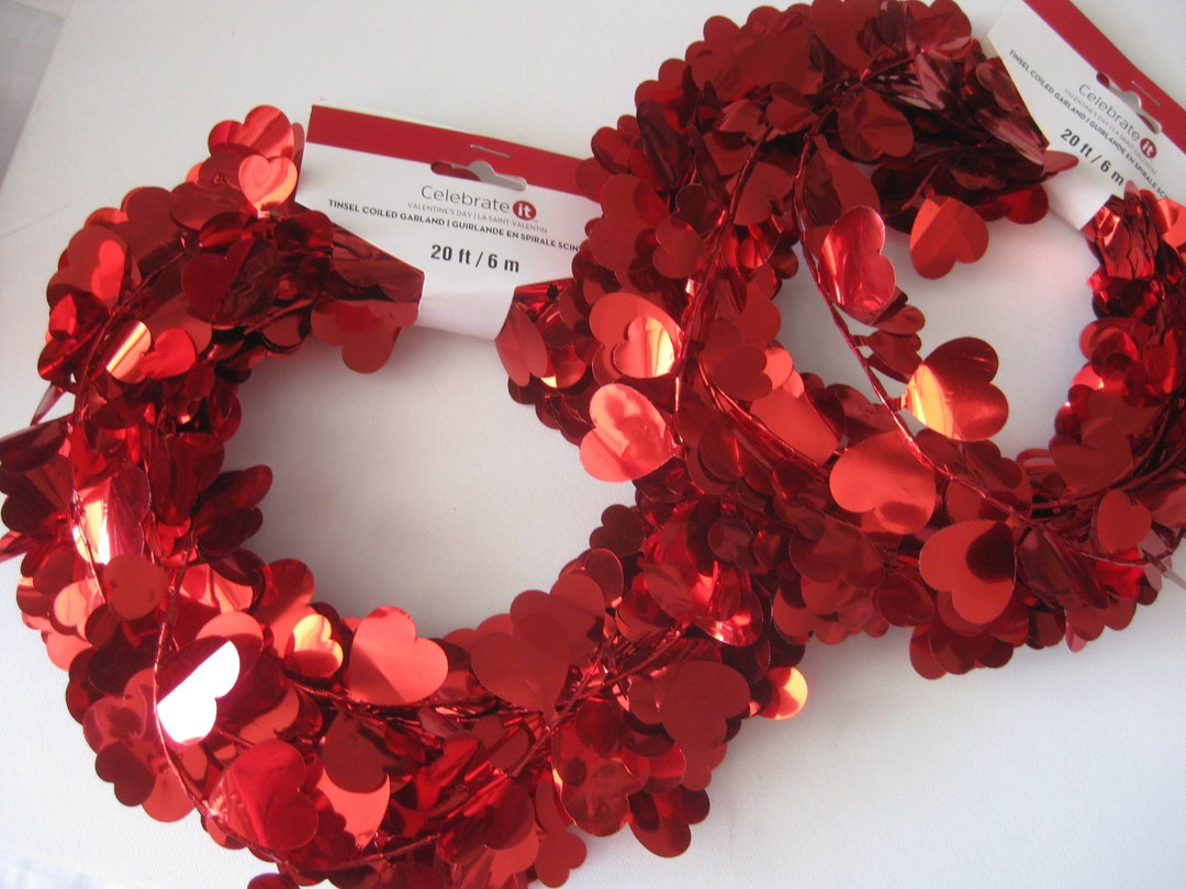 Red & Hot Pink Tinsel Coiled Hearts Garland, 20 Ft. Each. Valentine's ...