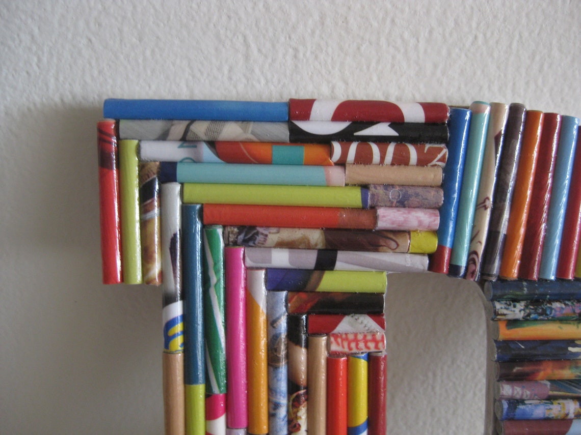 Letter P decorated w colorful up cycled magazine paper rolls | Etsy
